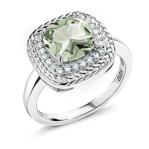 Gem Stone King 925 Sterling Silver 8MM Cushion Gemstone Birthstone Halo Engagement Ring | Wedding Engagement Anniversary Promise Ring For Women | Available In Size 5, 6, 7, 8, 9