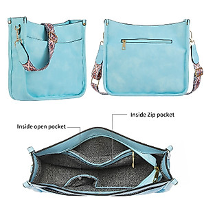 DYSHAYEN Women Crossbody Purse with Guitar Strap,Vegan Leather Zipped Pockets Handbag Shoulder Bag (Aqua Blue)