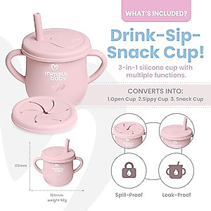 MiMiful Baby Led Weaning Supplies - 6+ Month Silicone Baby Feeding Set, First Stage BWL utensils Dinnerware,Toddler Plate Bowls Set, Spoon, Fork, Lid, Suction Bowl & Cup, Platos Para Bebes (SoftPink)