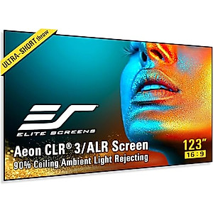 Elite Screens 123 inch UST ALR Projector Screen 16:9 4K 90% Ceiling Ambient Light Rejecting Edge Free Fixed Frame Grey Projector Screen Indoor Movie Screen Home Theater - Aeon CLR 3 AR123H-CLR3