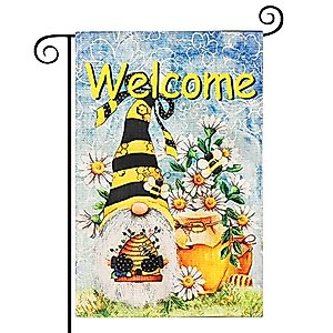 TC-JUNESUN Welcome Winter Dwarfs Garden Flag Burlap Vertical Double Sided Winter Garden Flag for Outside Farmhouse Seasonal Outdoor Flag 12x18 Inch