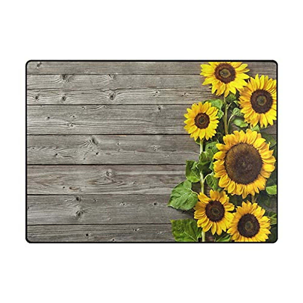 ALAZA Yellow Floral Sunflower Wooden Non Slip Area Rug 5' x 7' for Living Dinning Room Bedroom Kitchen Hallway Office Modern Home Decorative
