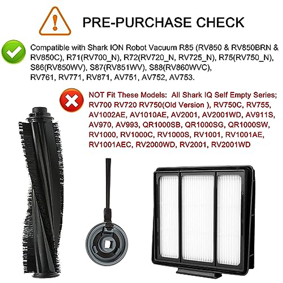 Lemige 10 Pack Replacement Filter Side Brush for Shark ION Robot Vacuum R85 RV850 S86 S87 S88 R71 R72 R75 RV761 RV771 RV871 AV751 AV752 AV753