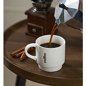 LAUCHUH Coffee Mugs Set of 4, 15 Ounce Stackable Coffee Mugs with Rack Latte Cup Porcelain Mugs for Coffee, Tea, Hot Cocoa, Milk, Dishwasher & Microwave Safe for Christmas, White