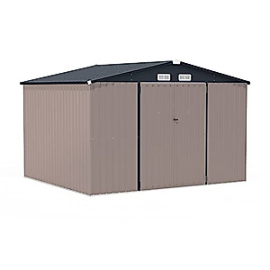 OC Orange-Casual 10 x 8 FT Outdoor Storage Shed, Metal Garden Tool Shed, Outside Sheds & Outdoor Storage Galvanized Steel with Lockable Door for Backyard, Patio, Lawn, Brown