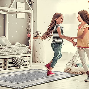 Ottomanson Ottohome Collection Non-Slip Rubberback Bordered Design 3x5 Indoor Area Rug, 3'3" x 5', Light Gray