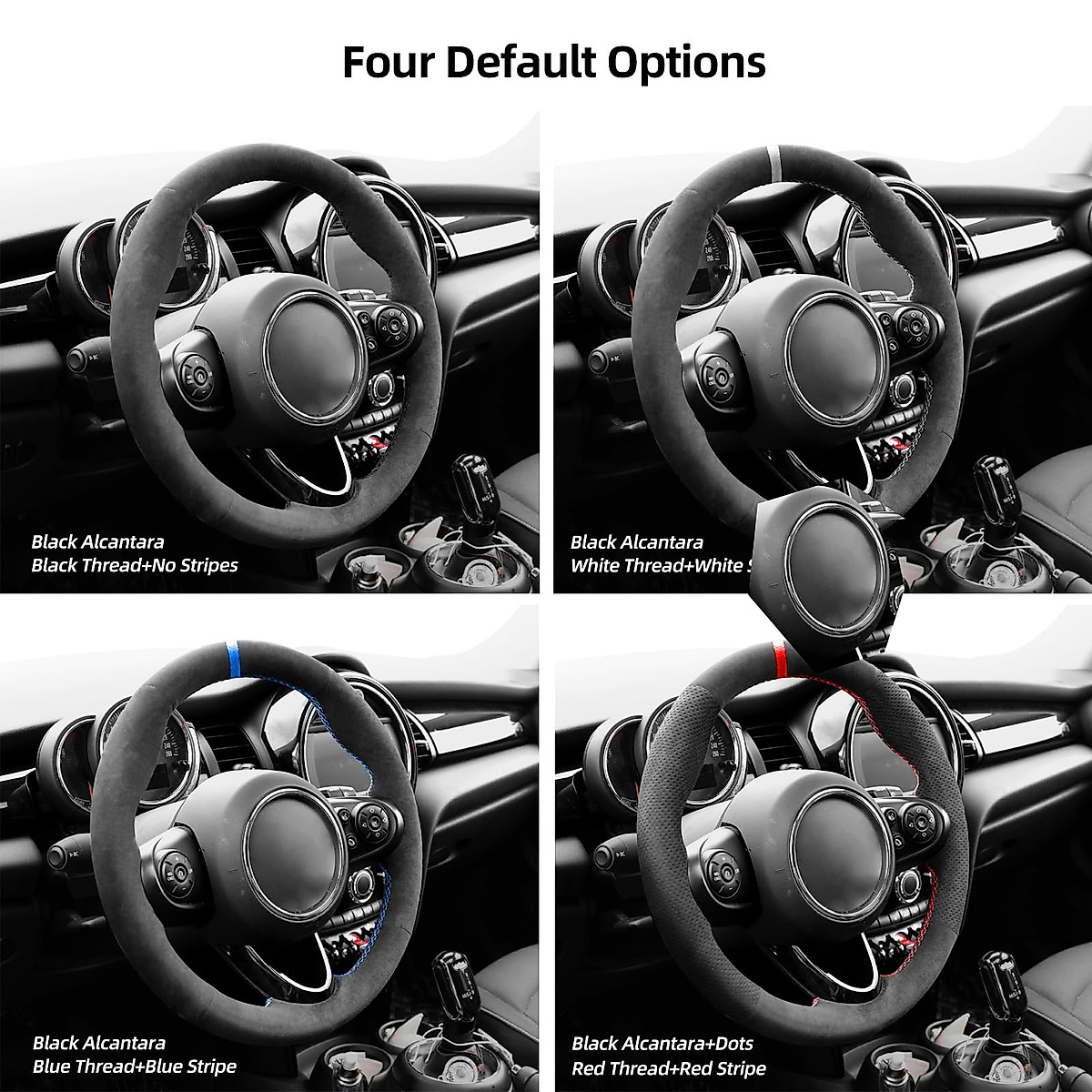 Alfanxi Hand Stitch Alcantara Steering Wheel Cover Compatible with Mini Cooper/Coupe/Clubman/Countryman 2014-2023 (Red Stripe)