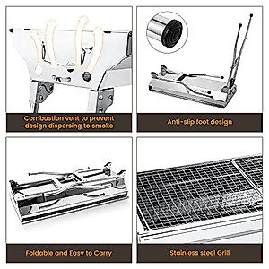 Uten Portable Charcoal Grill, Stainless Steel Folding BBQ Grill and Smoker, Barbecue Grill for Outdoor Cooking Camping Hiking Picnics Garden Beach Party BBQ Tools (Large)