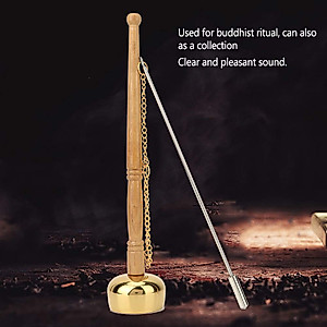 Hand Bell, Meditation Prayer Bells Buddhism Wooden Handle Brass Hand Bell Singing Scripture Implement Buddhist Supplies