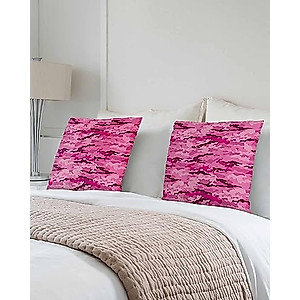 2 Packs Decorative Cotton Throw Pillow Covers, Camouflage Netting Camo Pink 18 x 18 Inch Square Reversible Soft Cushion Case for Couch Bedroom Sofa Living Room Chair Car