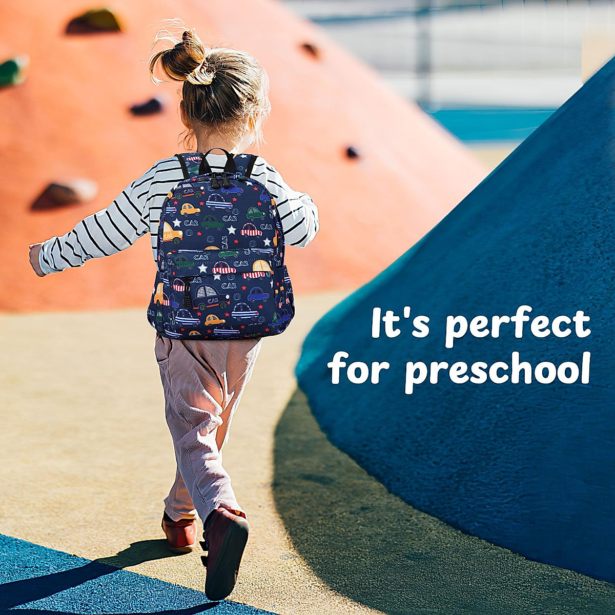 Zicac Children's Cute Canvas Backpack Toddler Backpack (M, Blue Car)