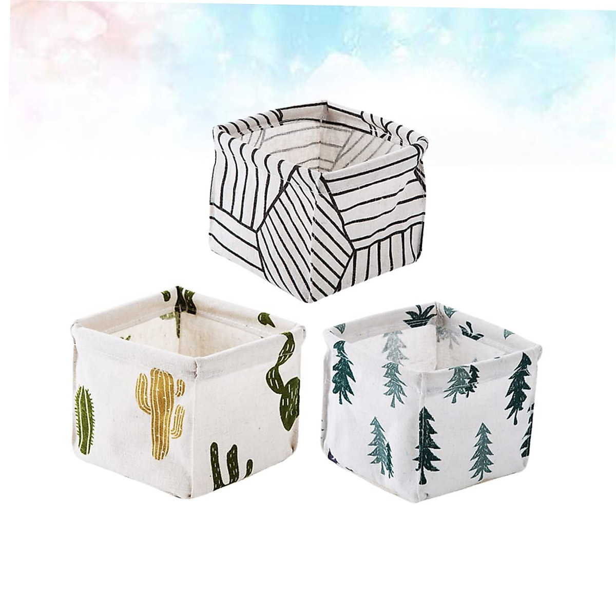 SOESFOUFU 3pcs Toy Storage Baskets Linen Storage Baskets Fabric Storage Cubes with Handles Makeup Storage Basket Cube Storage Bins Collapsible Basket Bins Cotton Linen Organizer Foldable