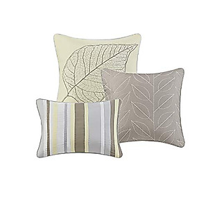 Madison Park Caelie Quilt Modern Classic Design All Season, Breathable Coverlet Lightweight Bedding Set, Matching Shams, Decorative Pillow, King/Cal King(104"x94"), Leaf Yellow 6 Piece