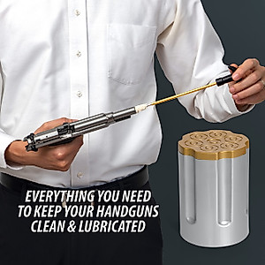 Wild Shot Cylinder Shaped Gun Cleaning Kit for Pistols. Designed for .22.357.40.45 and 9mm Caliber Handguns, Includes 4 bore mops.