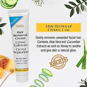 GiGi Hair Removal Cream, for the Face - 1 oz, and Slow Grow Soothing Cream - 0.5 oz, Hair Removal Kit for Sensitive Skin, 1-pack