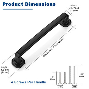 Estmoon 10 Pack Cabinet Handles Black, 5 Inch(128mm) Hole Centers Solid Cabinet Pulls Matte Black Unique Arch Drawer Pulls Cabinet Hardware, Kitchen Cabinet Handles for Cabinets Drawers Cupboards