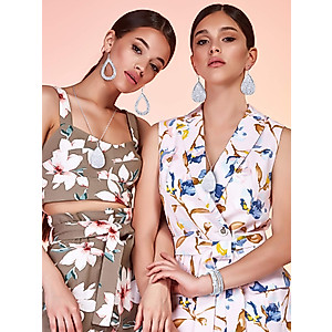 4 Pieces Women's Glitter Jewelry Set Bridal Wedding Multi-Layer Bracelet Faux Leather Dangle Earrings Necklace (Silver)