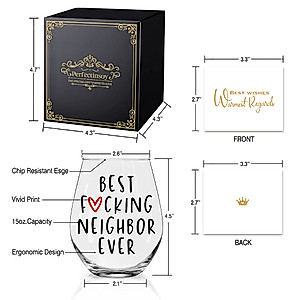 Perfectinsoy Best Neighbor Ever Wine Glass with Gift Box, Funny Novelty Neighbor Wine Glass, Housewarming Gift for Neighbor, New Home Owner, Friends, Women, Social Distancing Gift