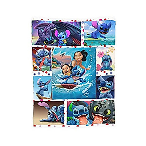 Blue Alien Monster and His Friends Personalized Plush Flannel Blanket Lightweight Soft Cozy Fuzzy Warm Fleece Throw for Couch Sofa Bedroom Living Room