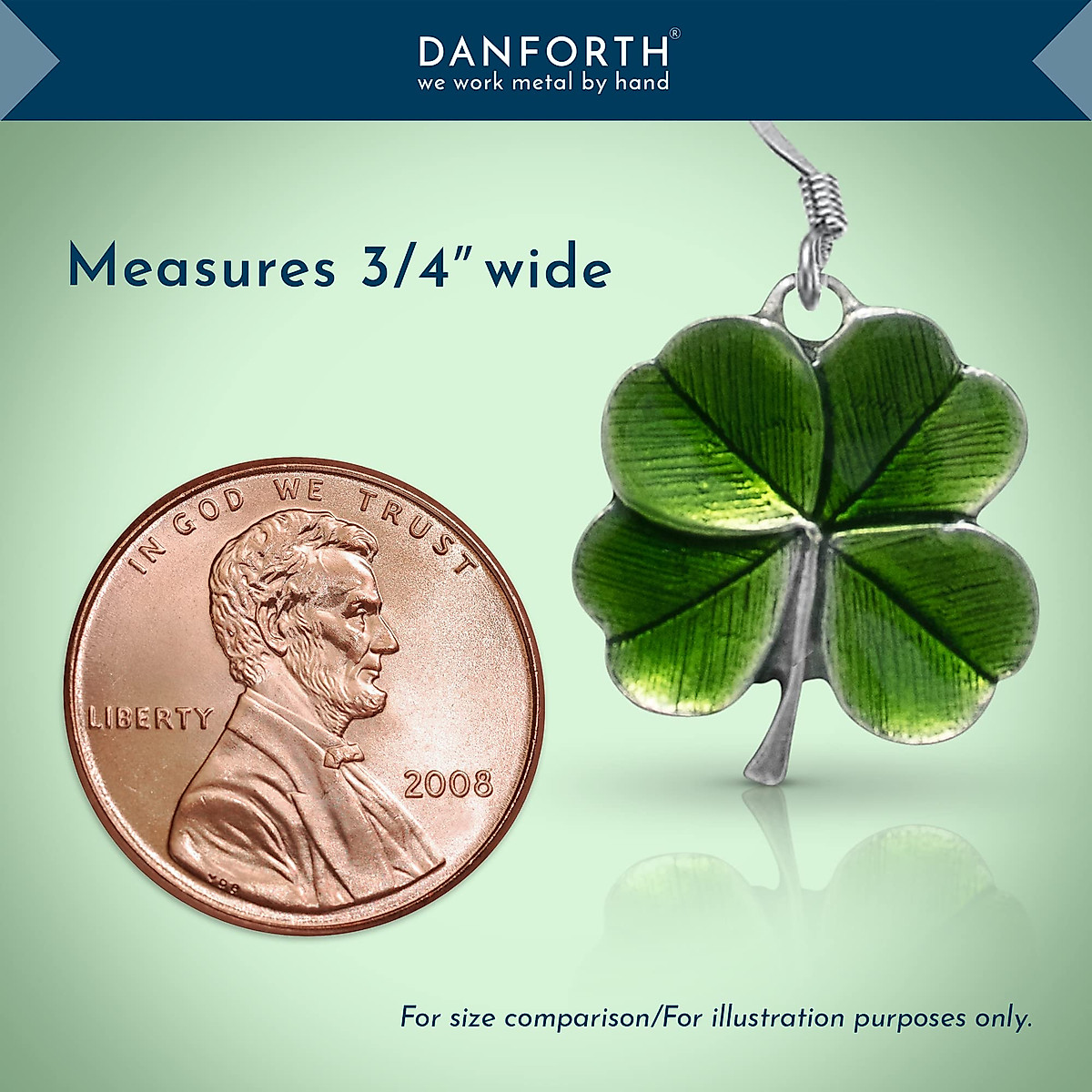 DANFORTH – Green Four Leaf Clover Earrings, Shamrock Dangle Earrings, Handcrafted Pewter 4 Leaf Clover Earrings For Women, ¾”, Made In USA