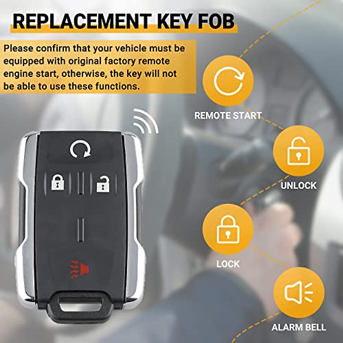 Keyless Entry Remote Control Car Key Fob Compatible with Chevy Silverado/Colorado/GMC Sierra 1500 2500 HD 3500 HD 2014 2015 2016 2017 2018 2019 2020/Canyon 4 Buttons Car Key Replacement M3N32337100