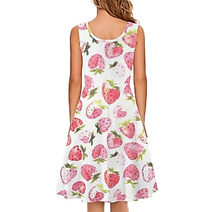Belidome Adorable Pink Strawberry Tank Dress for Women Sundress Casual Travel Party Wear Sleepwear Beach Cover Up Plus Size XS-4XL