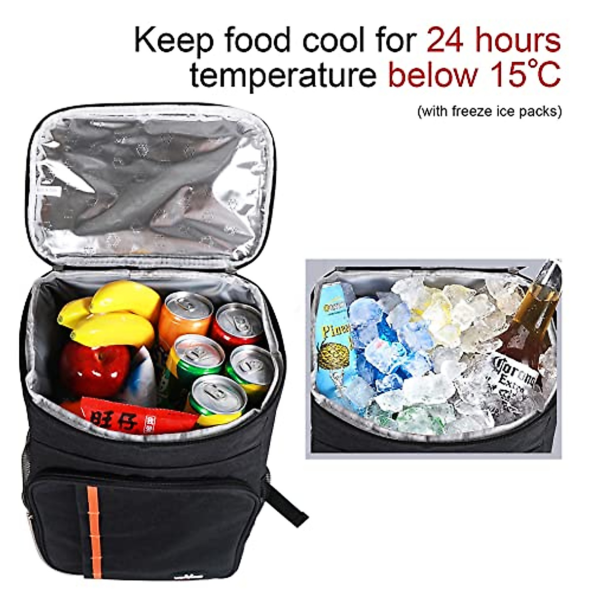 Cooler Backpack 20L Insulated Backpack Coolers Lightweight Leak-Proof (black)