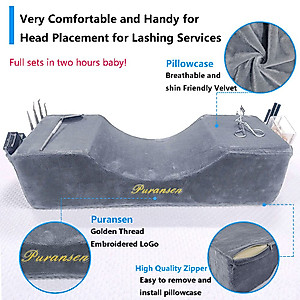 Eyelash Extension Neck Pillow With Acrylic Shelf Organizer Stand,Cervical Pillows Support for Protecting The Neck,Velvet Lashing Pillow Makeup Tool Display Cabinet Shelves (White & GY)