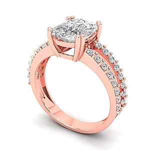3.96 Ct Brilliant Cushion Cut Clear Simulated Diamond 14K Rose Gold Solitaire with Accents Engagement Anniversary Ring Size 8