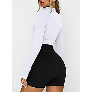 LEEDYA Womens Half Zip Long Sleeve Pullover Shirts Slim Fit Workout Yoga Athletic Top with Thumbholes White L