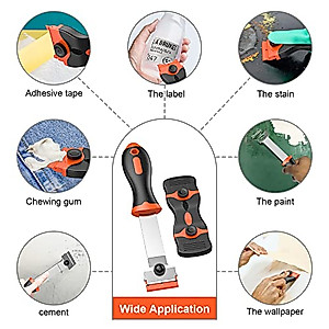 BSUXMAFG Razor Blade Scraper, 2PCS Razor Scraper Tool, 2-in-1 Razor Scraper Set with 30Pcs Razor Blades, for Removing Label, Registration Sticker, Tint, Grease from Windshield, Appliance, Glass