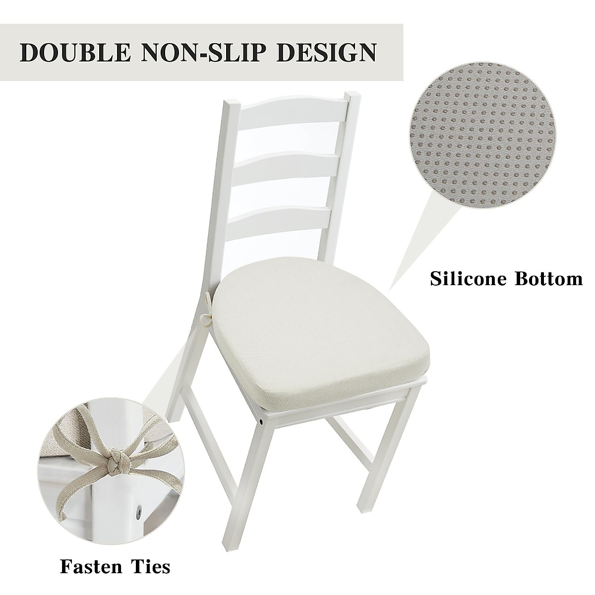 EzKamfort Chair Cushions for Kitchen Chairs - Memory Foam Chair Pads and Cushions Set of 4, Non Slip Chair Pads Cushion with Ties, Indoor Chair Cushion Dining Room Chair Pads Seat Cushion Dining Chair