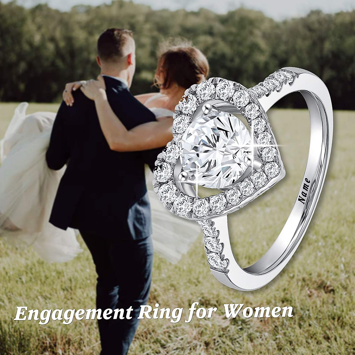 SISGEM 1.45 Carat (ctw) Moissanite Heart Engagement Ring for Women 10K 14k 18K Real Gold Wedding Ring with Engraved Name,Wedding Anniversary Ring (14K Gold)