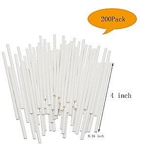 4 Inch White Lollipop Sticks, Lollipop Treat Sticks, for Homemade Candy, Cookies, Dessert, 200 Pcs