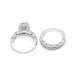 Nickie Bridal Set By Ginger Lyne White Gold Plated Engagement Ring For Women With Matching Wedding Anniversary Band Cubic Zirconia Fashion Jewelry