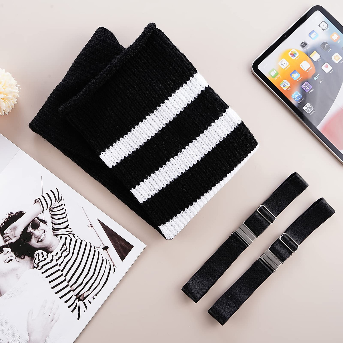 LOUSGUTA Plus Size Thigh High Socks for Thick Thighs- Extra Long Women Striped Cable Knitted Over Knee High Stockings Leg Warmer