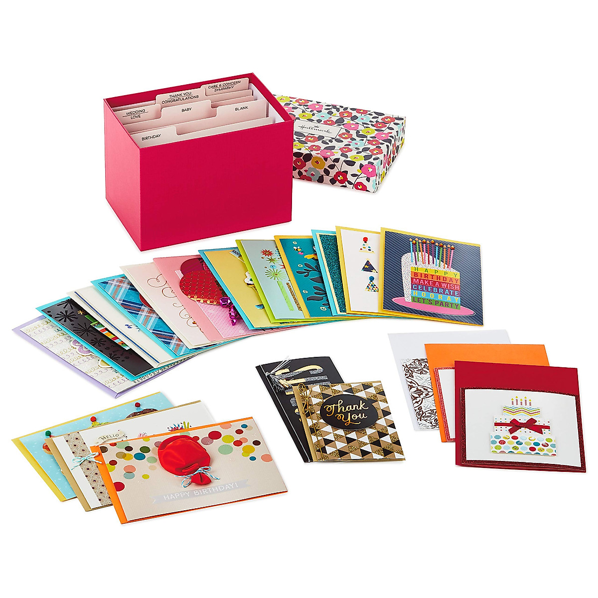 Hallmark Handmade All Occasion Boxed Greeting Card Assortment, Pink Floral (Pack of 20) & Handmade Birthday Cards Assortment, Happy Cake Day (12 Cards with Envelopes)