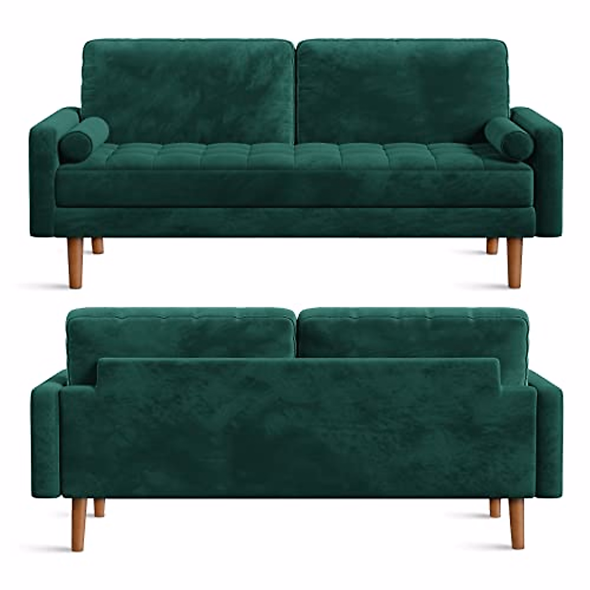 Vesgantti 58 inch Loveseat Sofa, 2 Seater Sofa for Small Space, Button Tufted Green Velvet Couch with 2 Pillows, Mid Century Modern Couch w/Armrest, Small Couches for Living Room, Bedroom, Apartment
