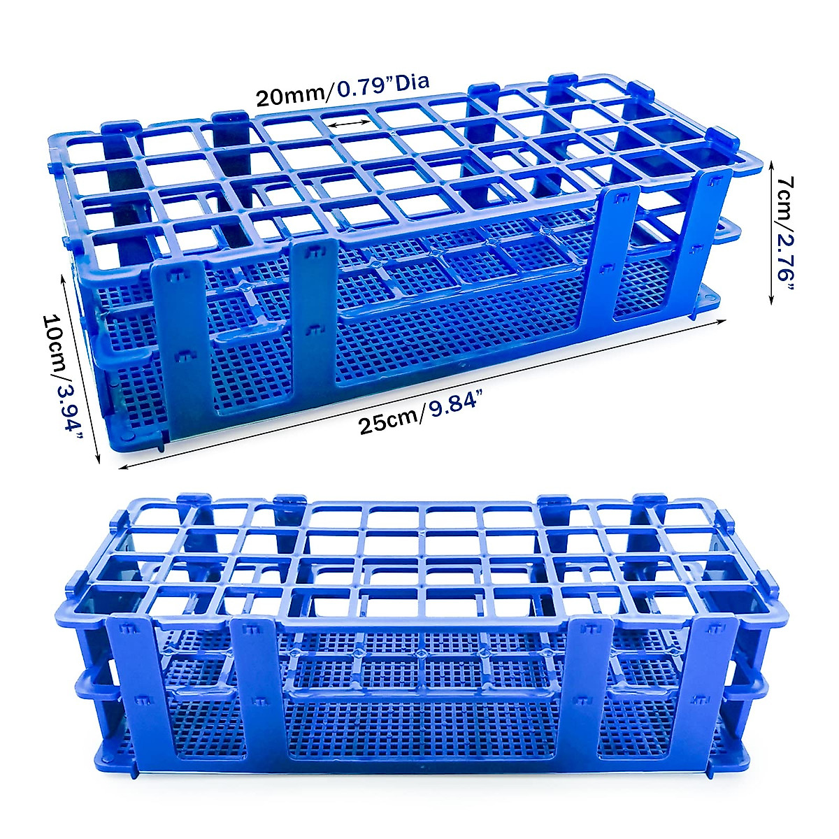 krngcwc 3 Packs Plastic Test Tube Rack, 40 Holes Lab Test Tube Rack Holder for 20mm Test Tubes, Blue, Detachable (40holes)