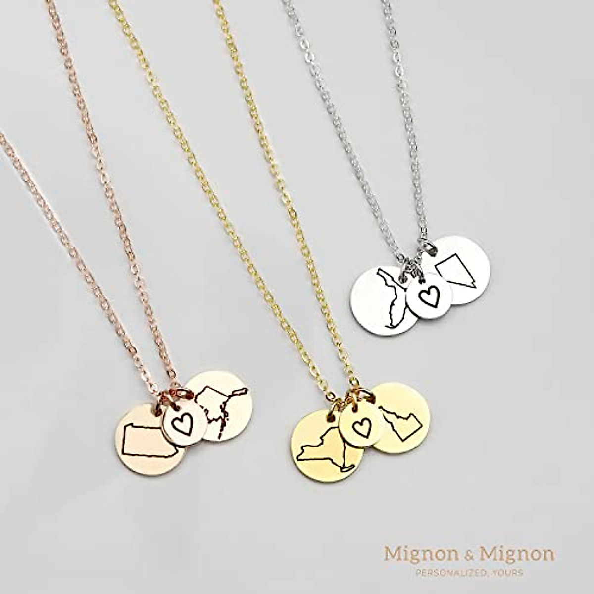 Best Friend Necklace Personalized Friendship Gifts Women Handmade Jewelry Long Distance Couple Mother's Day Gift for Mom State Charm Mother Daughter Matching Necklaces Birthday Family Gifts -CN-LDS