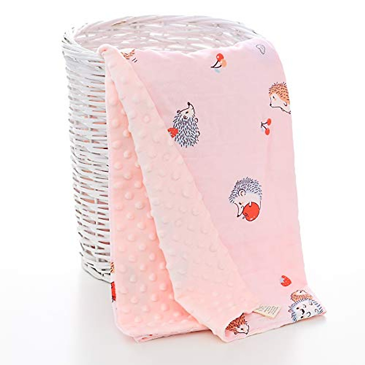 Jay & Ava Premium Cotton & Minky Dotted Backing Baby Blanket, Double Layer, Super Soft Crib, Nursery, Stroller, Receiving Blanket for Girls, Boys, Newborns (Pink Hedgehog)