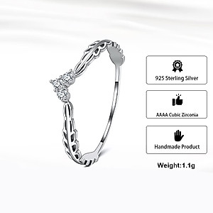 Ginger Lyne Collection V Shape Leaf Enhancer Band Sterling Silver Anniversary Wedding Ring for Women Size 8