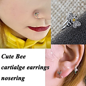 Excepro 20G Little Bee Nose Rings Hoop 316L Surgical Stainless Steel Cartilage Earrings Nose Rings Nose Piercings Nostirl Piercings