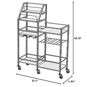 VINAEMO Rolling Bar Cart with Wine Glass Holder, Bar Carts for the Home, Bar Stand for Home, Small Mini Bar for Whiskey Wine, Liquor Cart for Home Bar, Alcohol Cabinet for Bar, Kitchen, Dining Room