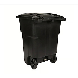 Generic 96 Gallon Black Outdoor Rolling Garbage/Trash Can with Wheels and Attached Lid ZP01730, like an amage