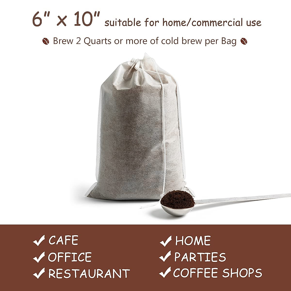HOMYHEE Cold Brew Coffee Bags 60 Count Disposable Fine Mesh Brewing Bags for Concentrate/Iced Coffee Maker, French/Cold Press Kit, Hot Tea in Mason Jar or Pitcher, 6 x 10 Inches