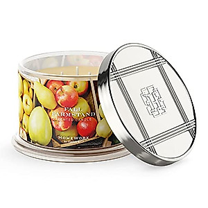 Premium Scented 4-Wick Candle, Fall Farmstand, HomeWorx by Slatkin & Co - 18 oz - Long-Lasting Jar Candle, 30-55 Hours Burn Time - Sugared Honeycrisp Apple, Golden Pear, Vanilla & Wildflower Honey