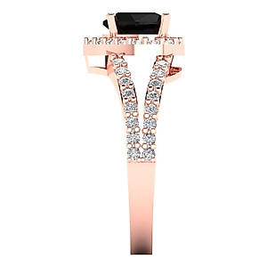 1.75 ct Heart Cut Solitaire Halo split shank Natural Black Onyx Engagement Promise Anniversary Bridal Ring 14k Rose Gold 8.5