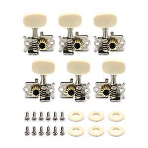 Metallor Guitar Machine Heads Tuning Pegs Tuners for Classical Acoustic Folk Guitar Individual Double Hole Chrome 3L 3R.