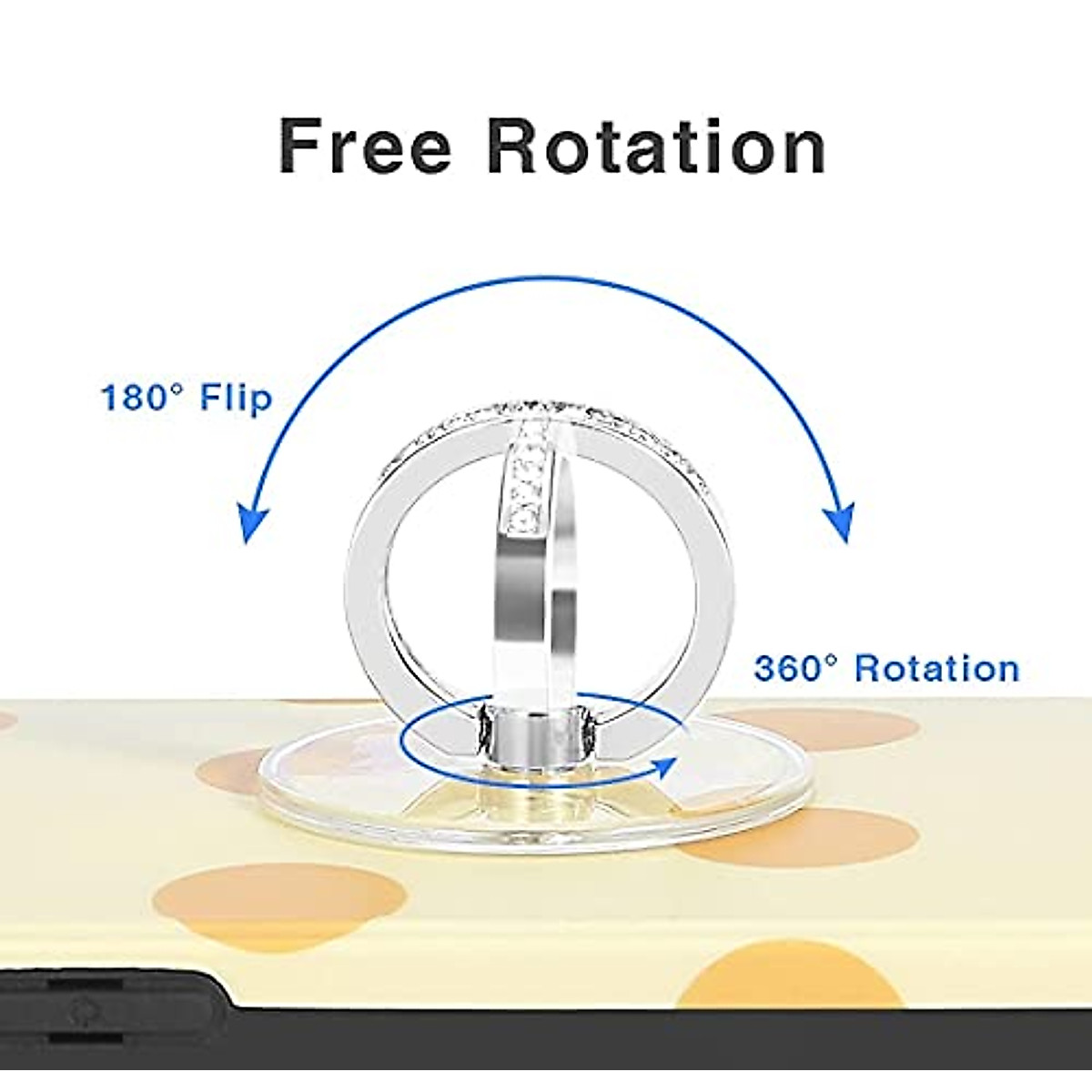 anzyzz Cell Phone Ring Holder Stand, Transparent Phone Ring Holder Finger Kickstand 360° Rotation Phone Ring Finger Grip Compatible with All Smartphones(Silver&Rose Gold Diamond)